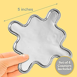 Silver Chrome Coasters for Drinks Absorbent, Modern Retro Mirrored Coasters for Table, Set of 4 Decor on Tabletop for Bar Tools Dining Table