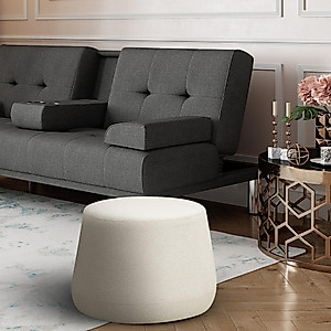 Lifestyle Solutions 24” Waverly Ottoman Round Elegant Boucle Fabric, Stationary Ottomans, Backless Chair, Footrest for Living Room, Footstool Office, Bedroom, Padded Seat, Snow White Ivory