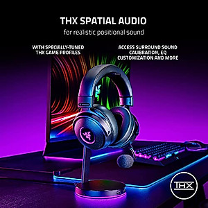Razer Kraken V3 Pro HyperSense Wireless Gaming Headset w/Haptic Technology: Triforce Titanium 50mm Drivers -THX Spatial Audio - Hyperspeed Wireless - Fabric & Leatherette Memory Foam Cushions(Renewed)