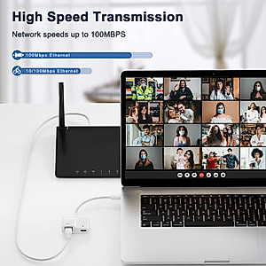 USB C to Ethernet Adapter, UWECAN 2 in 1 USB C to RJ45 Adapter with 60W PD Type-C Charge Port Supports 10/100Mbps Ethernet Network, Compatible for iPhone 15/16/Android/i-Pad Pro/Mac/Galaxy