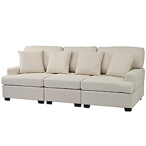 Merax Sofa with Removable Back and Seat Cushions and 4 Comfortable Pillows, Beige