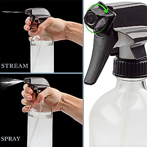 Cornucopia 16oz Clear Glass Spray Bottles w/Chalk Labels (2 Pack); Boston Round Bottles with 3-Setting Adjustable Heavy Duty Sprayers