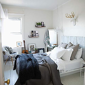 Micup Floating Shelves Wall Mounted Set of 2 Rustic Wood Storage Shelf for Bathroom, Bedroom, Kitchen, Living Room (with Removable Hooks, Dark Brown)