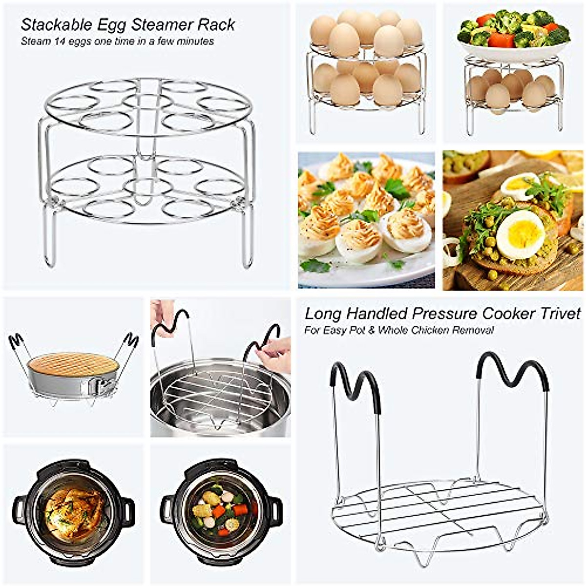 Accessories for Instant Pot, Sugaroom 100 PCS Pressure Cooker Accessories Set Compatible with Instant Pot Accessories 6 qt 8 quart-2 Steamer Baskets, Springform Pan, Egg Rack, Egg Bites Mold and More