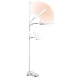 OttLite Dual Shade LED Standing Floor Lamp with Adjustable Stand - Wide Range of Illumination with Built-in 2.1A USB Charging Port and Flexible Neck - 4 Brightness Settings for Reading & Studying