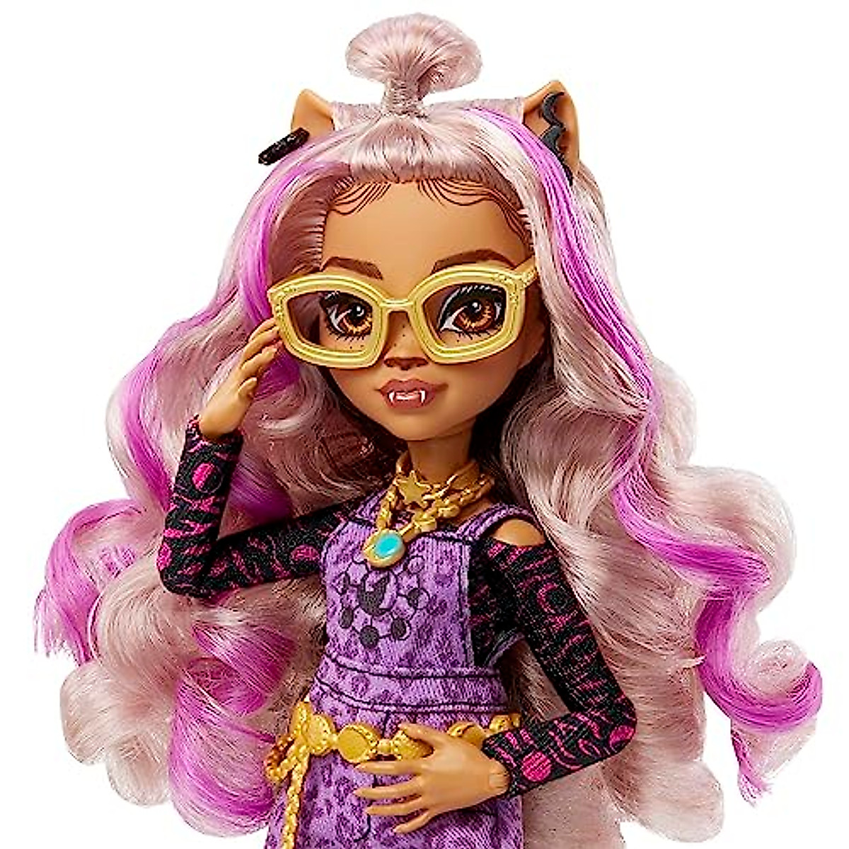 Monster High Doll, Clawdeen Wolf with Purple Streaked Hair in Signature Look with Fashion Accessories & Pet Dog Crescent