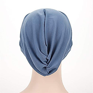Fxhixiy Hijab Chemo Cancer Beanies Turbans Hats Cap Twisted Hair Cover Headwrap Turban Headwear for Women (Cowboy Blue)