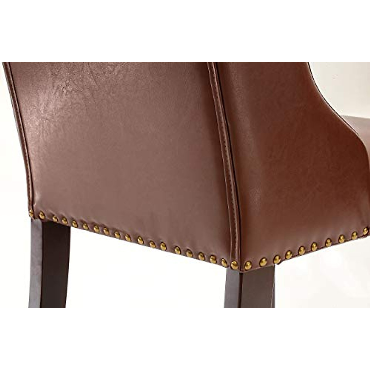 East West Furniture HLFO5-MAH-46 5 Piece Kitchen Table Set for 4 Includes a Round Dining Table with Pedestal and 4 Brown Faux Faux Leather Parson Dining Chairs, 42x42 Inch, Mahogany