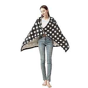 Soft Fleece Throw Blanket, Substitute for Wearable Blanket- Inside Cozy Sherpa and Outside Comfy Fleece Poncho Blanket with Buttons (Grey, 63" L×30" W)