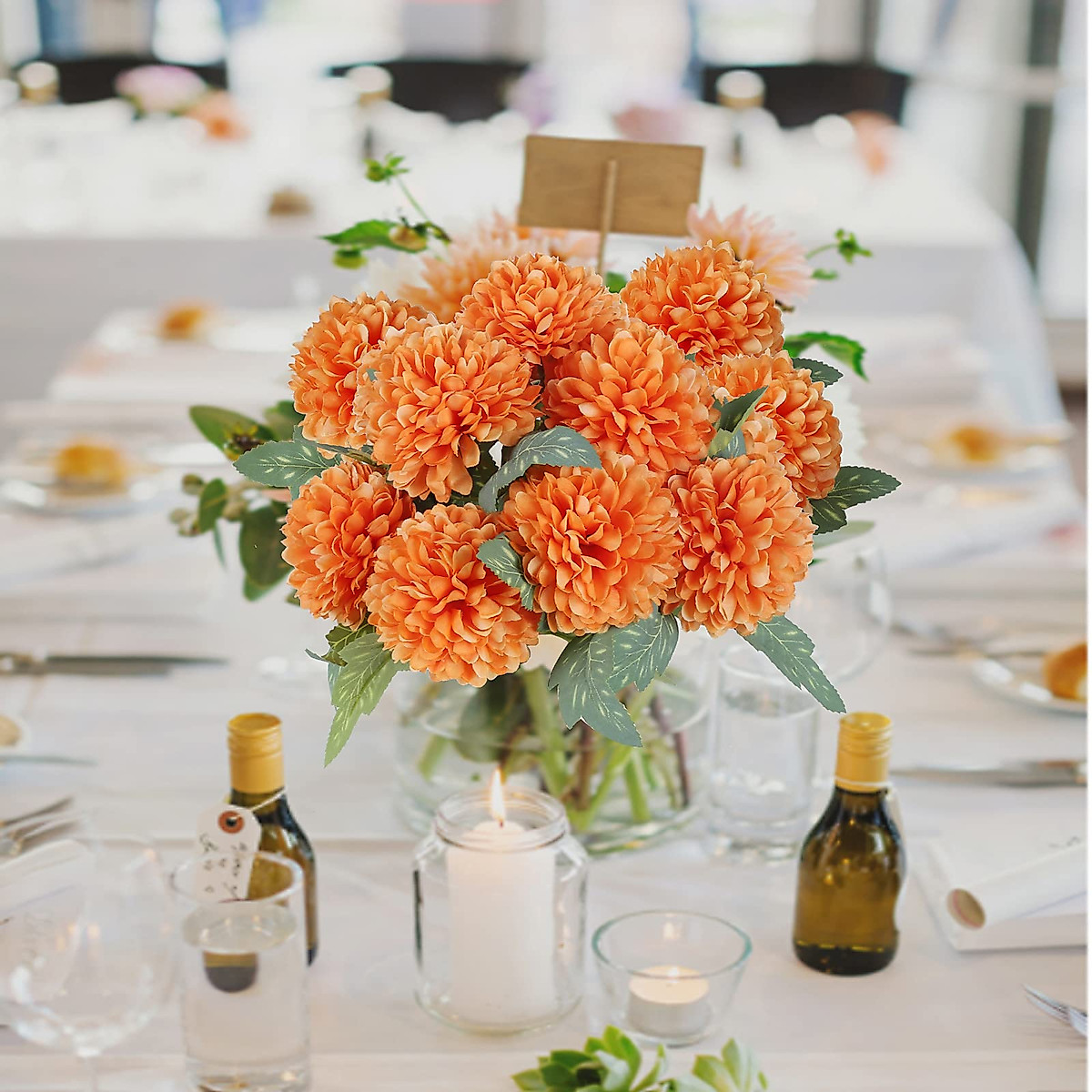 AILANDA Artificial Flowers Chrysanthemum Ball 8PCS Milk White Silk Artificial Hydrangea Bridesmaid Bouquets for Wedding Greenery Centerpieces Home Garden Party Decoration