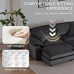 ERYE Oversized Loveseat Sectional Sofa Modern Deep Seat Reversible Chaises Couch with 2 Movable Ottomans and Pillows, Modular Corduroy Upholstered Sleeper Daybed for Living Room,Apartment,Office
