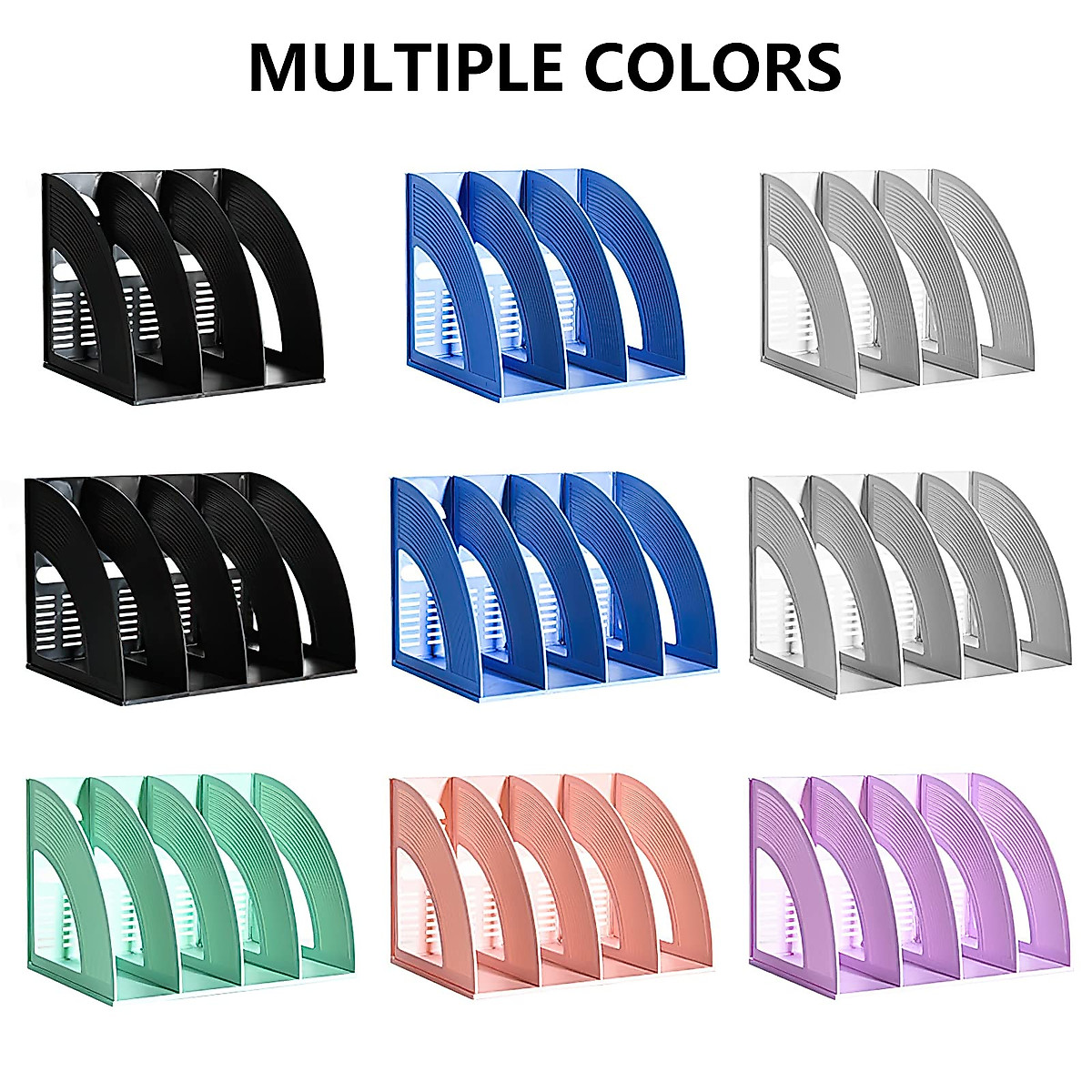 SAYEEC File Holder Storage Folder 4 Compartment Standing Desktop Hollow Organizer Black File Shelf Frame Thicken Plastic Paper Notebook Magazine Bookstore for Office School Supplier Students