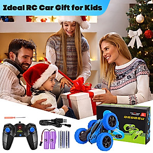 Rcfunkid Remote Control Car, 4WD RC Cars with Double Sided 360 Degrees Tumbling and Rotating, 2.4GHZ RC Stunt Car with LED, RC Car Toys for 8 Year Old Boys Girls