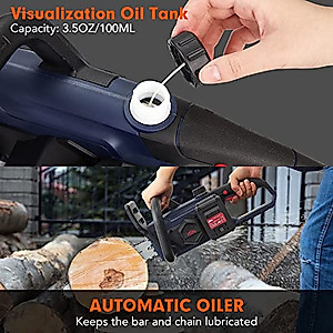 Dextra Cordless Chainsaw, Brushless 10-Inch Battery Chainsaw,Power Chain Saws for Trees Wood Garden Ranch Forest Cutting, Auto-Tension & Auto-Lubrication, 4.0Ah Battery and Charger Included