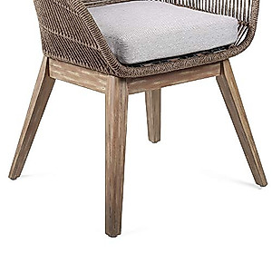 ARMEN LIVING LCTFSITRU Fruitti Tutti Frutti Indoor Outdoor Dining Chair in Light Eucalyptus Wood with Latte Rope and Grey Cushion, Truffle