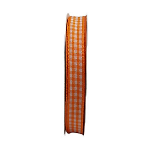 Micomon Orange Gingham Plaid Checked Ribbon 25 Yard Each Roll 100% Polyester (3/8", Orange)
