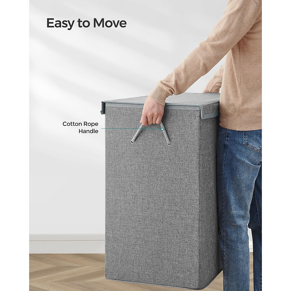 SONGMICS Sturdy Double Laundry Hamper with Lid, Removable Fabric Bag, 142L Large Clothes Hamper 2 Section, Laundry Basket with Handles for Closet, Laundry Room, Bedroom, Bathroom, Gray ULCB02G