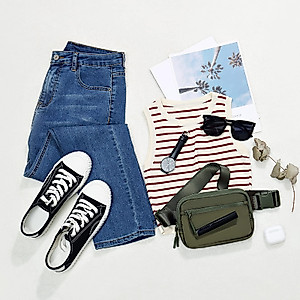 WESTBRONCO Fanny Packs for Women Men, Belt Bag with 4 Zipper Pockets, Fashion Waist Packs, Lightweight Crossbody Bags with Adjustable Strap for Workout/Running/Hiking (Green)