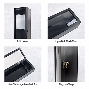 ILOT Baseball Bat Display Case Solid Wood Frame Ball Holder Stand Showcase Display Cabinet with UV Protected Acrylic Wall Mounted Shadow Box Vertical and Horizontal