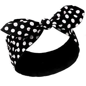 Costume Headband White Polka Dot Bandana Wire Headband Halloween Dress up Retro Hairband Headwrap Hair Accessories for Women(Big Dots,Black)