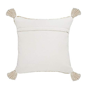 LR Home Natural Jute Tassels Throw Pillow, 1 Count (Pack of 1), Tan