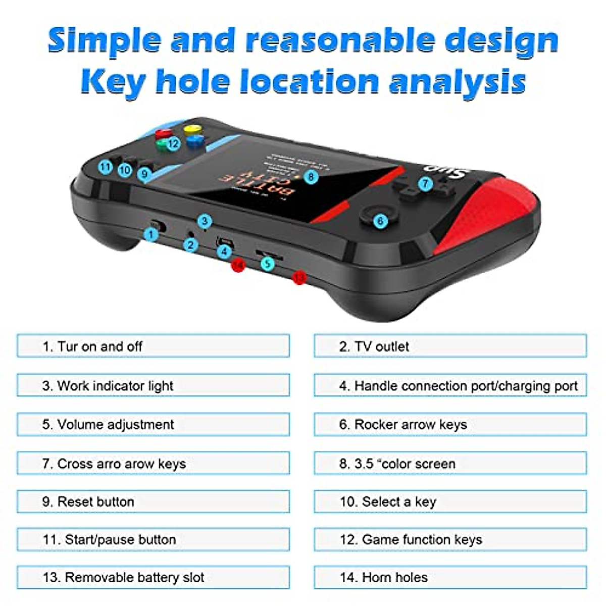Handheld Game Console for Kids Adults, 3.5'' LCD Screen Handheld Video Game Console, Preloaded 500 Classic Video Games with Rechargeable Battery, Support 2 Players and TV Connection