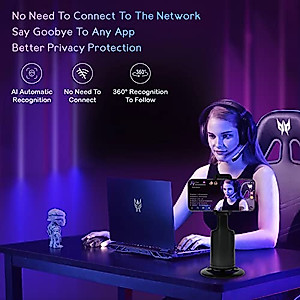 punkdunk Cell Phone Stand, Auto Tracking Phone Holder,No App Auto Face Tracking Tripod 360° Rotation, Content Creator Essentials for Live Vlog Streaming Video, Tiktok, YouTube, Meeting (Black)