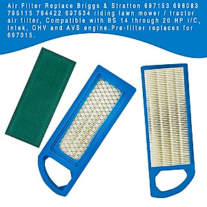 DemJamr 2 Pack 698083 Air Filter with Pre Filter Compatible with BS 14-20HP Engine Lawn Mower, Replace for BS 697153 697014 795115 697634 797008 Air Cleaner