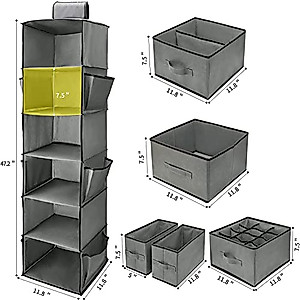 6-Shelves Hanging Closet Organizer, Hanging Closet Storage with 5 Different Drawers 6 Special Pockets for Home Bedroom, RV, Baby Nursery, Dorm Room Closet Organization