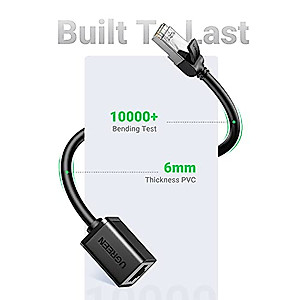 UGREEN Ethernet Extension Cable Cat6 LAN Cable Extender Cat 6 RJ45 Network Patch Cord Male to Female Connector for Router Modem Smart TV PC Computer Laptop 10FT