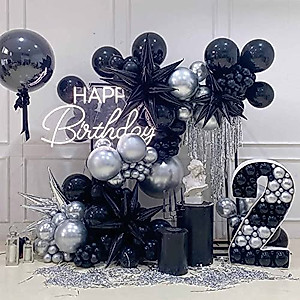 Black Star Balloons, 40 Pcs Starburst Balloon Thickened, 28 Inch Star Explosion Foil Balloons Metallic for Birthday Graduation Baby Shower Wedding Anniversary Backdrop Decorations Party Supplies