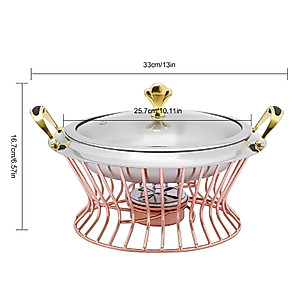 Round Stainless Steel Chafing Dish Buffet Catering Chafers Buffet Warmers with Fuel Holder for Hotels, Buffets, Restaurants (Red Copper)