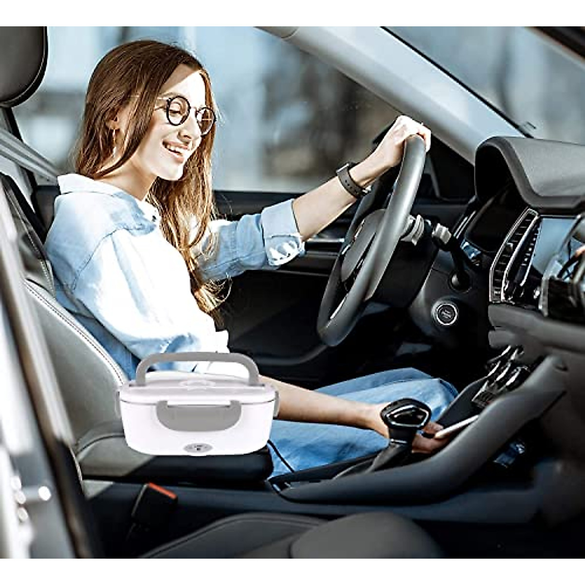 Adocfan Electric Lunch Box Food Heater 100W,3 in 1 Portable Heated Lunch Box for Car Truck Home Work Adults Food Heating,1.5L Removable Stainless Steel Container,110V/12V/24V（No Bag）