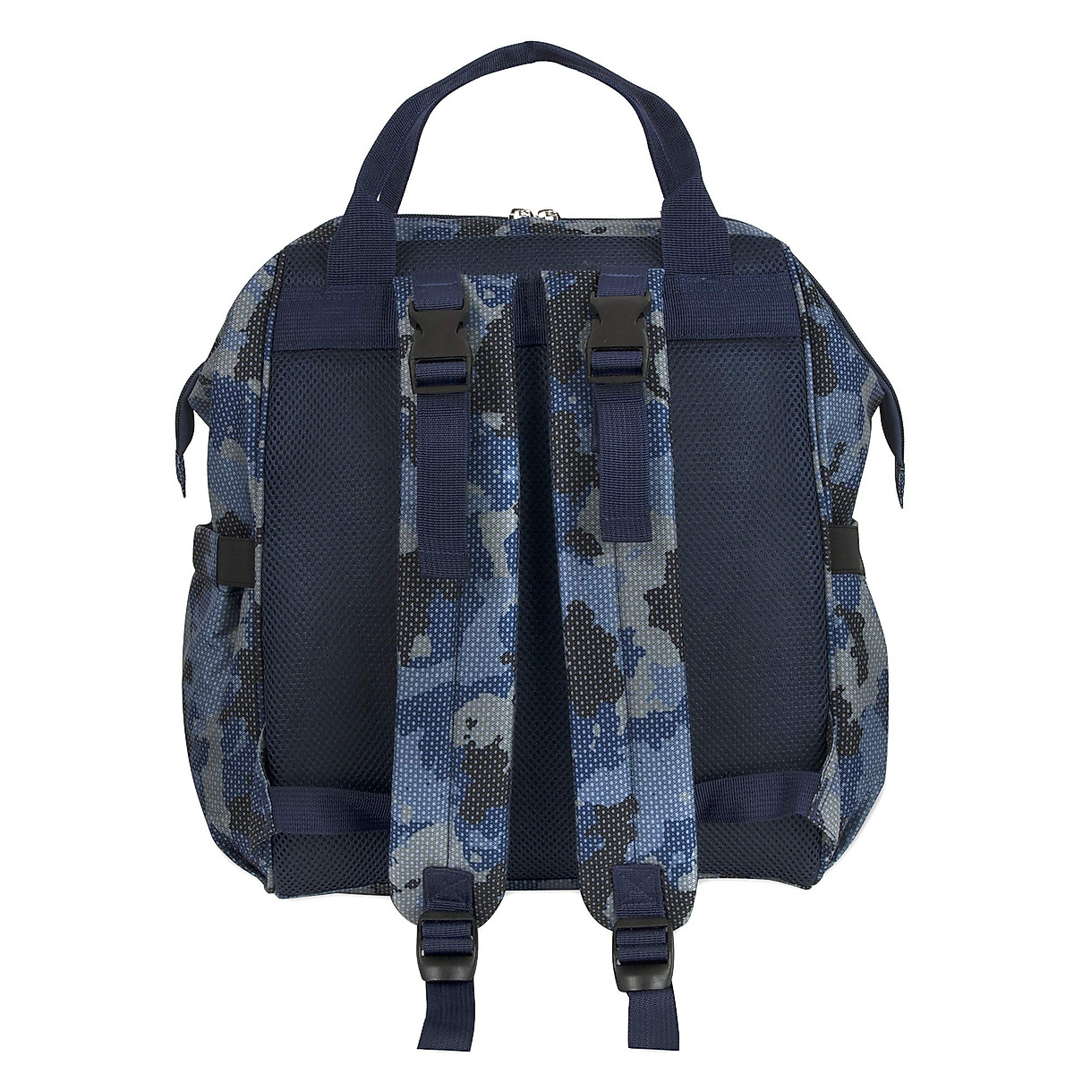 Wide Open Frame Diaper Bag Backpack and Nappy Travel Bag Tote with Changing Pad, Stroller Straps (Blue Camo)