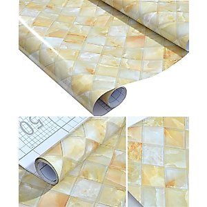 GLOW4U Waterproof Gloss Marble Tile Contact Paper Self Adhesive Vinyl Granite Shelf Liner for Kitchen Countertops Backsplash (15.7x117 Inches)
