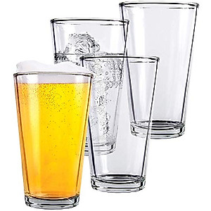 Clear Glass Beer Cups – 4 Pack – All Purpose Drinking Tumblers, 16 oz – Elegant Design for Home and Kitchen – Lead and BPA Free, Great for Restaurants, Bars, Parties – by Kitchen Lux