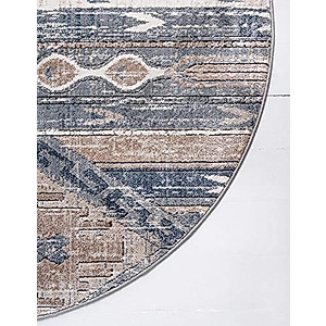 Rugs.com Oregon Collection Rug – 7 Ft Round Navy Blue Low-Pile Rug Perfect for Kitchens, Dining Rooms