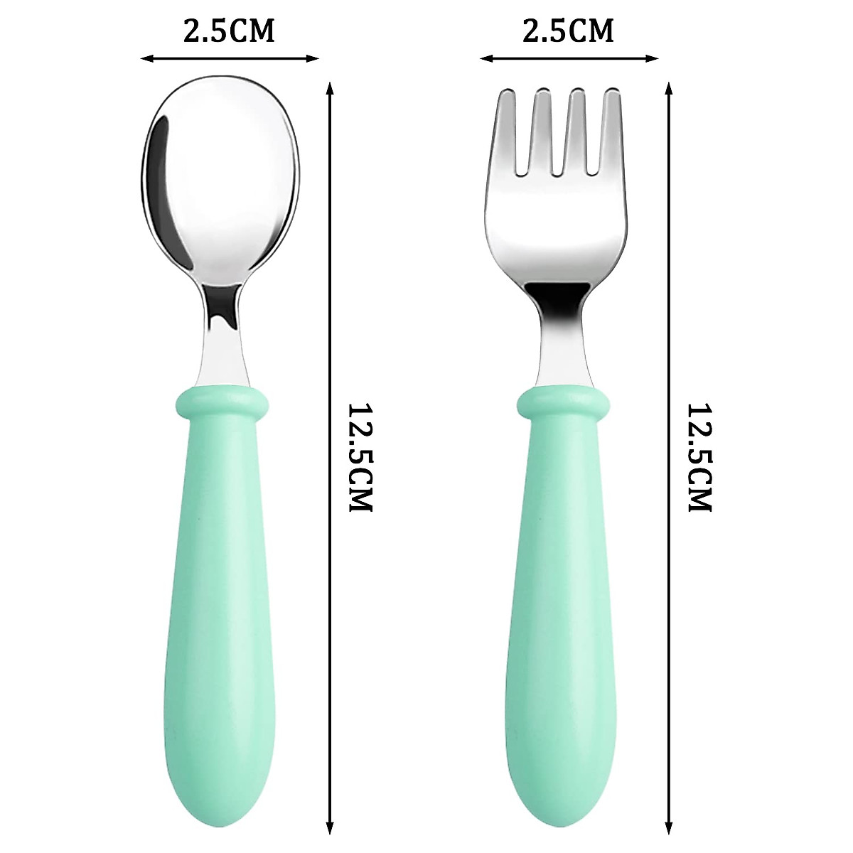 Pimoys 6 Pieces Toddler Utensils Stainless Steel Baby Forks and Spoons Set Kids Silverware Children's Flatware Metal Cutlery Set with Round Handle, 3 x Cute Forks,3 x Children Spoons