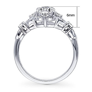 BERRICLE Sterling Silver Halo Wedding Engagement Rings Oval Cut Cubic Zirconia CZ Art Deco Ring for Women, Rhodium Plated Size 5.5