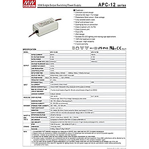 LED Driver 12.6W 36V 350mA APC-12-350 Meanwell AC-DC Switching Power Supply APC-12 Series MEAN WELL C.C Power Supply