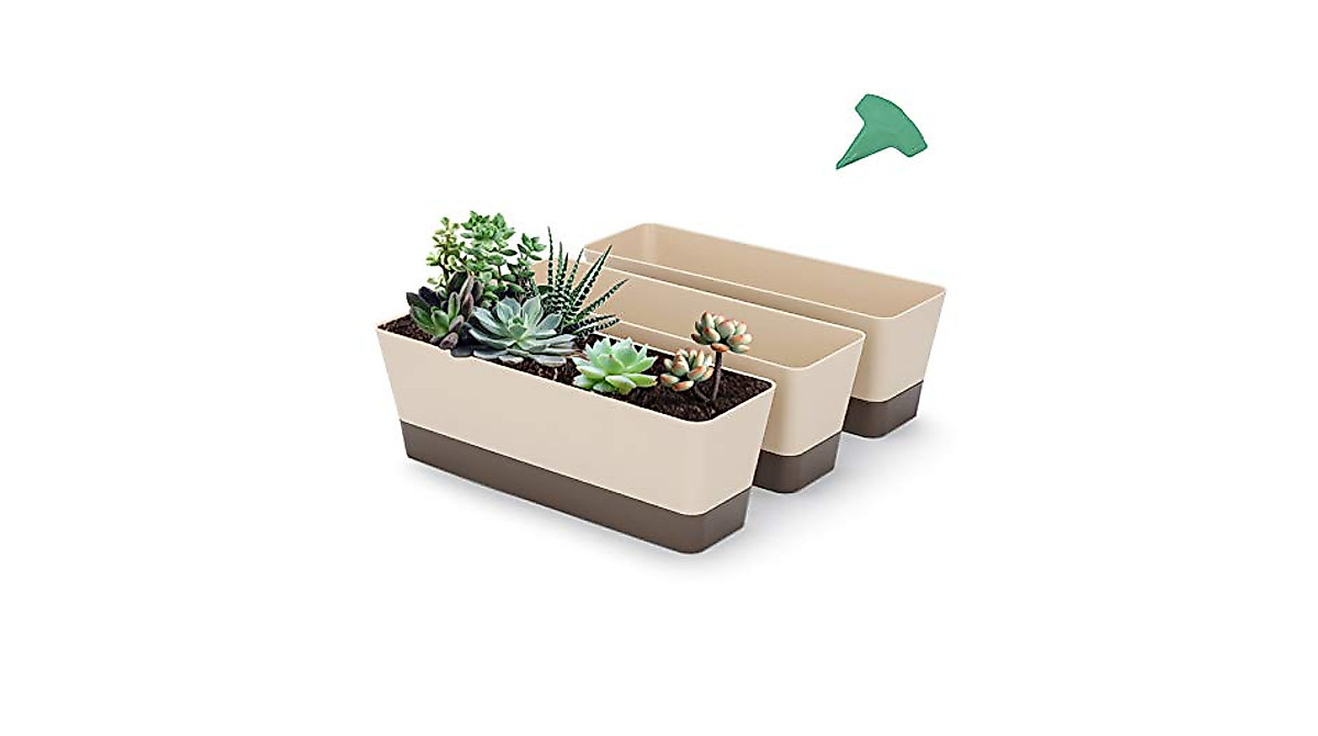 GROWNEER 3 Packs 12 Inches Window Boxes Rectangle Planter with 15 Pcs ...