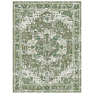 Farmhouse Area Rugs Washable Boho Living Room Vintage Olive Green 3x5 Neutral Modern Dusty Non Slip Small Carpet for Nursery Dining Room Bedroom