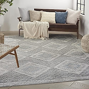 Nourison Concerto Vintage Grey/Ivory/Blue 6'7" x 9'6" Area -Rug, Easy -Cleaning, Non Shedding, Bed Room, Living Room, Dining Room, Kitchen (7x10)