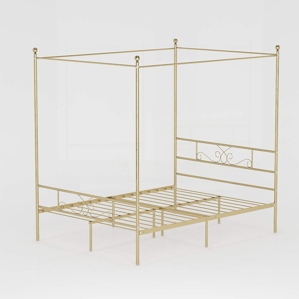 Weehom Queen Canopy Bed Frame with Headboard and Footboard, 4 Posters Metal Bed Frame, No Box Spring Needed, Mattress Foundation Platform Bed for Kids and Adults, Gold