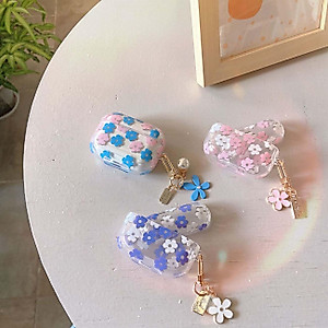 Fycyko for AirPods 2nd 1st Gen Case,Clear Cute Glitter Flower Floral Design for AirPods Case with Keychain,Women Girl Soft Smooth TPU Protective Cover for Airpods 2/1-Pink White
