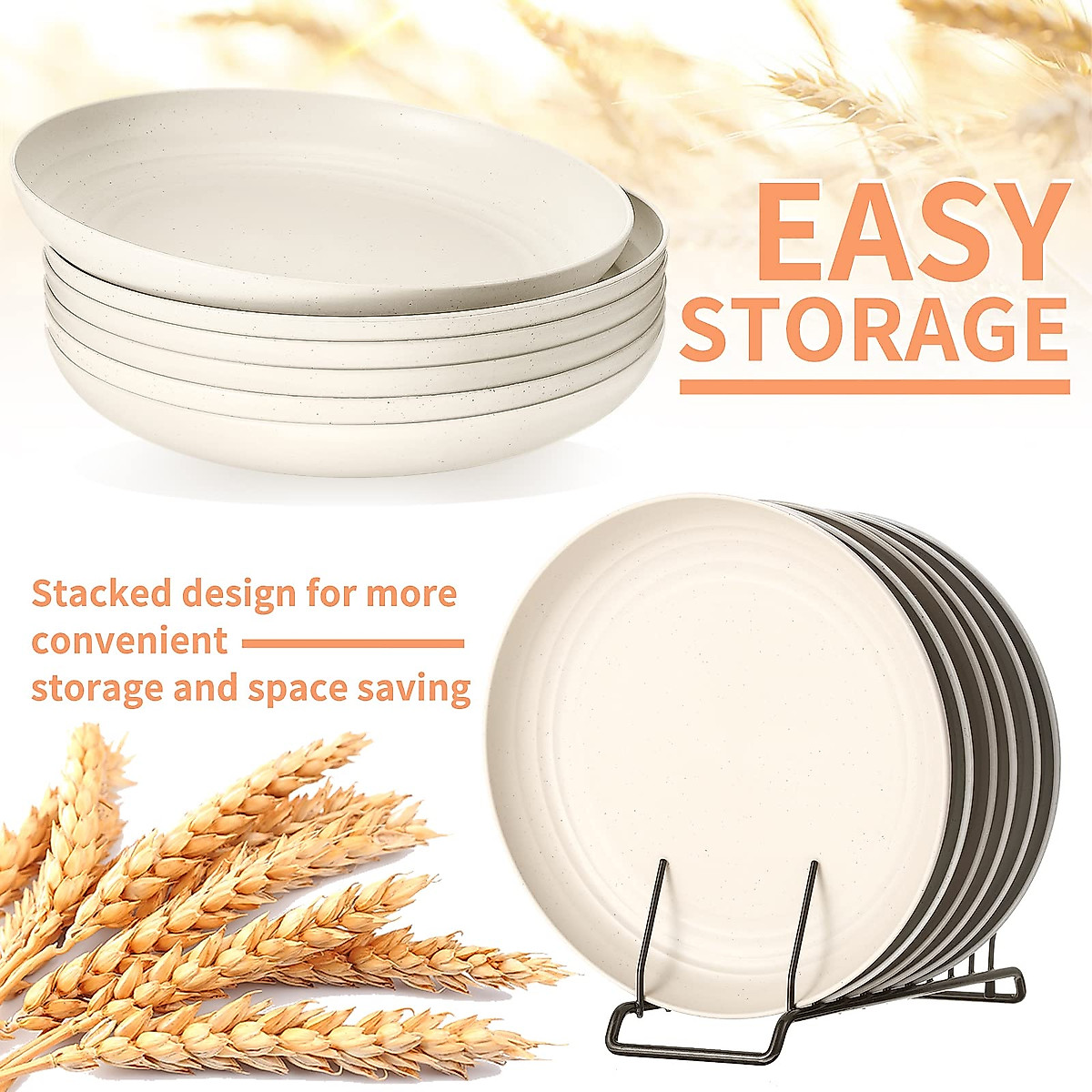 Zopeal 15 Pcs 10 Inch Wheat Straw Plates Lightweight Unbreakable Deep Dinner Plates Reusable Plastic Plates Microwave Safe Dinnerware for Kids Children Toddler Adult (Beige)