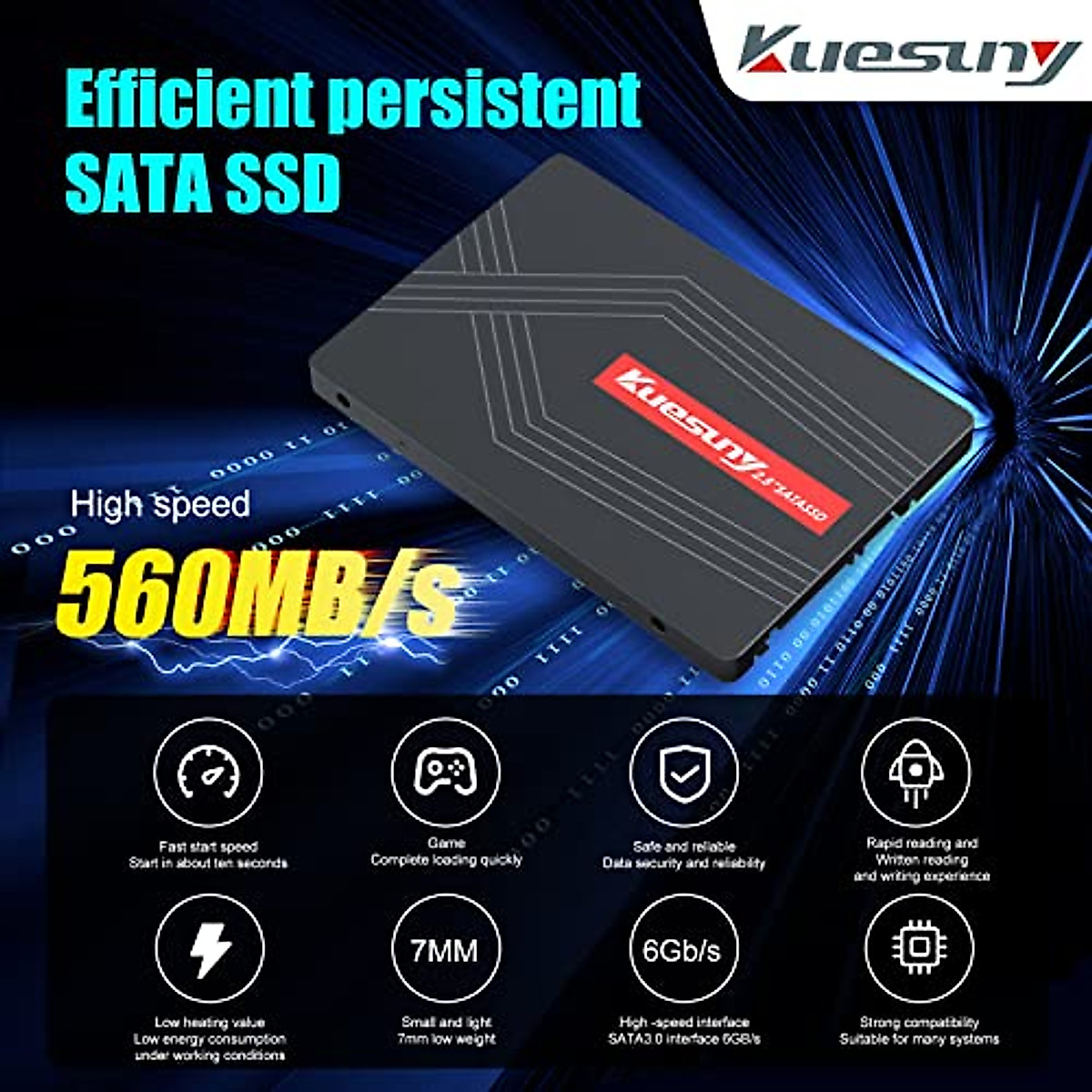 Kuesuny 2TB SATA 2.5" SSD Shark Internal Solid State Drive High Performance Hard Drive for Desktop Laptop SATA III Includes SSD(2TB, SATA 2.5inch)