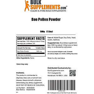 BulkSupplements.com Bee Pollen Powder - Superfood Supplement, Bee Pollen Supplement - for Immune Support, Natural & Gluten Free, 1000mg per Serving, 500g (1.1 lbs) (Pack of 1)