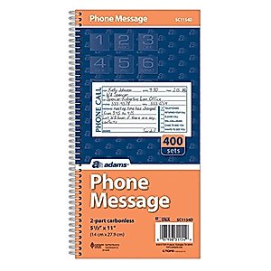 Adams Phone Message Book, Carbonless Duplicate, 5.50 x 11 Inches, 4 Sets per Page, 400 Sets per Book, Pack Of 3
