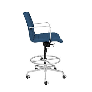 Laura Davidson Furniture SOHO II Ribbed Drafting Chair for Standing Desks - Ergonomically Designed, Commercial Grade Draft Height, Arm Rest & Cushion Availability, Made of Faux Leather, Blue